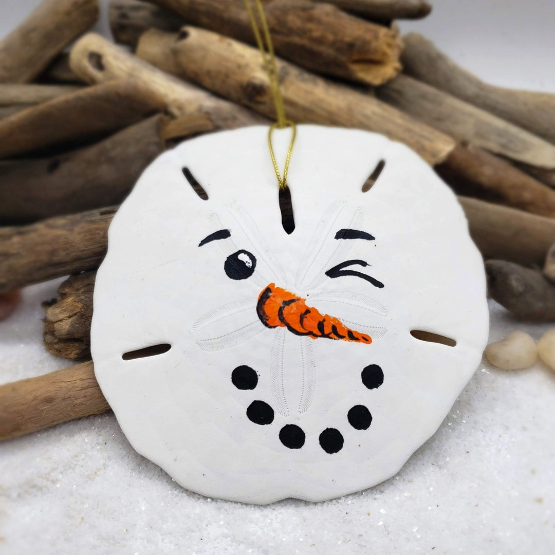 Hand Painted Winking Snowman Face, Natural Florida Sand Dollar or ...