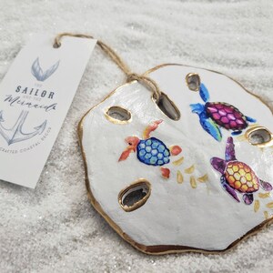 Christmas Decoupage Baby Sea Turtles Sand Dollar Ornament, Ceramic ...