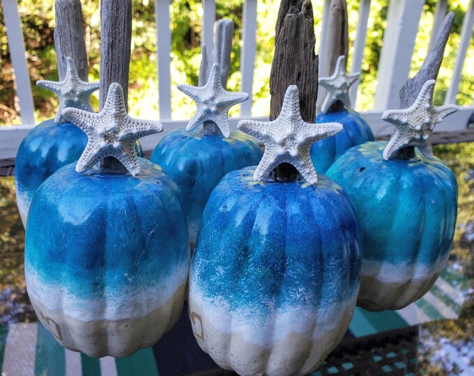 Coastal Pumpkin THANKSGIVING Decor, Ready to Ship, Beachy Thanksgiving ...