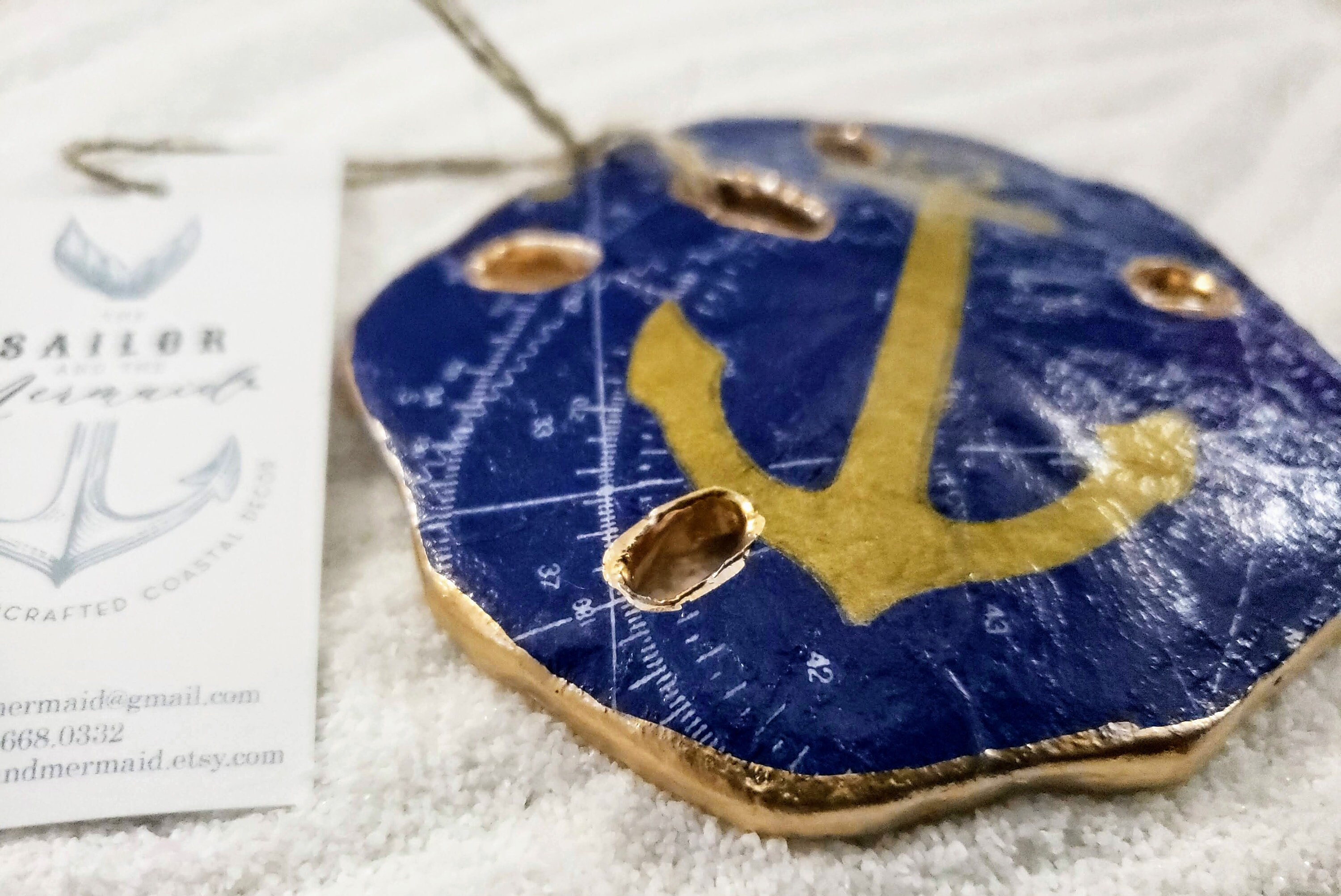 Decoupage Compass and Anchor Sand Dollar Ornament, Ceramic Resin Sand ...