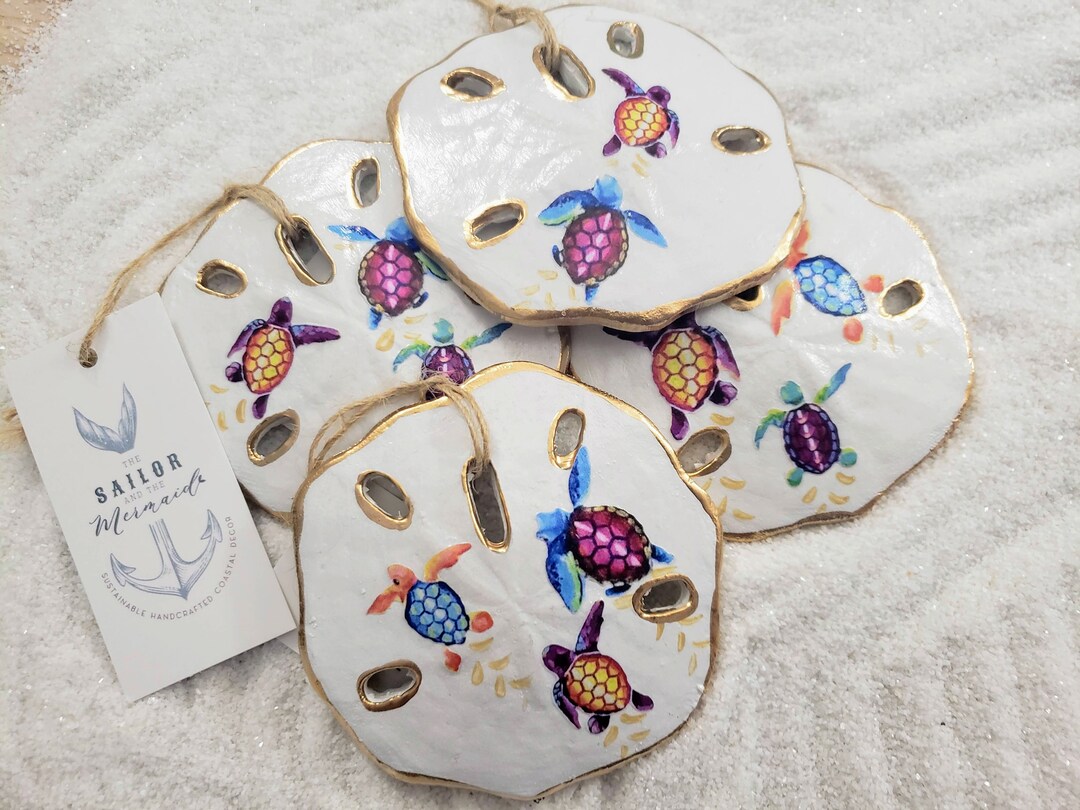 Christmas Decoupage Baby Sea Turtles Sand Dollar Ornament, Ceramic ...