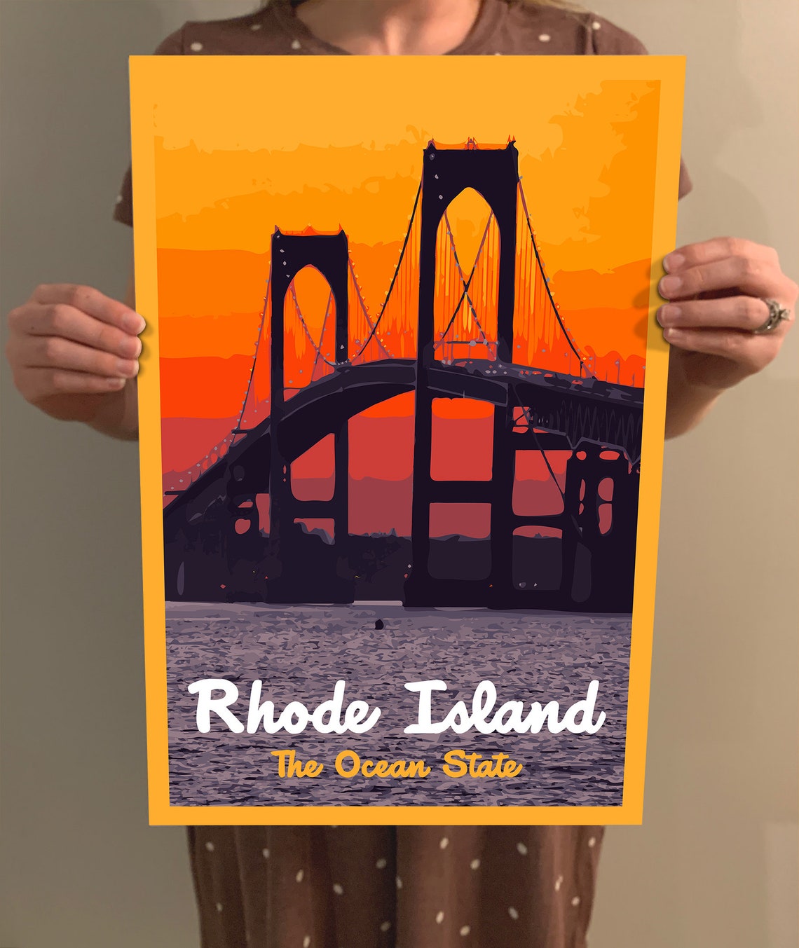 Rhode Island Travel Poster: Vintage Newport Bridge Art, WPA Style - Etsy
