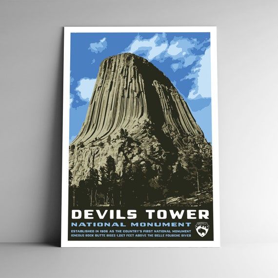 Devils Tower National Monument Vintage-style Travel Poster | Etsy