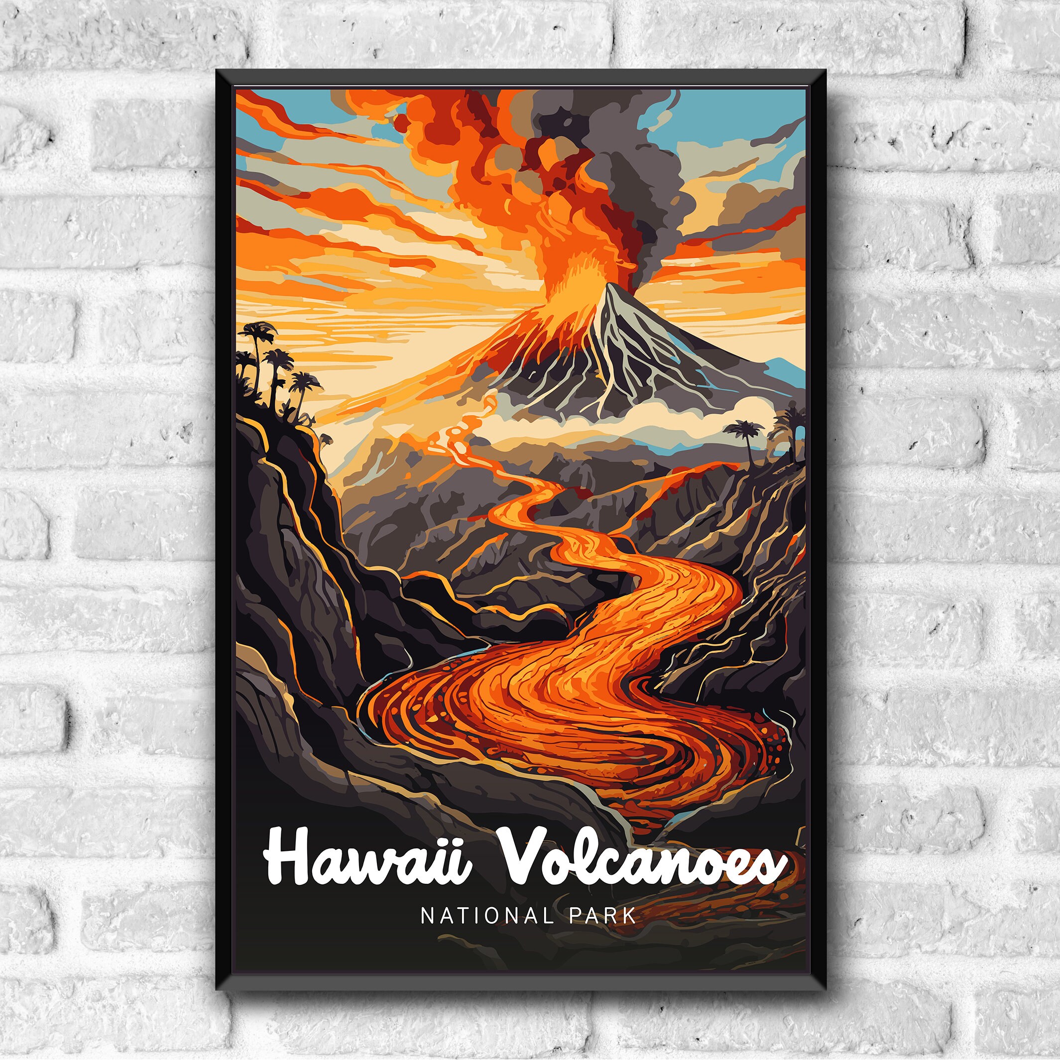 Hawaii Volcanoes National Park Travel Poster, Vintage Style Art Print ...