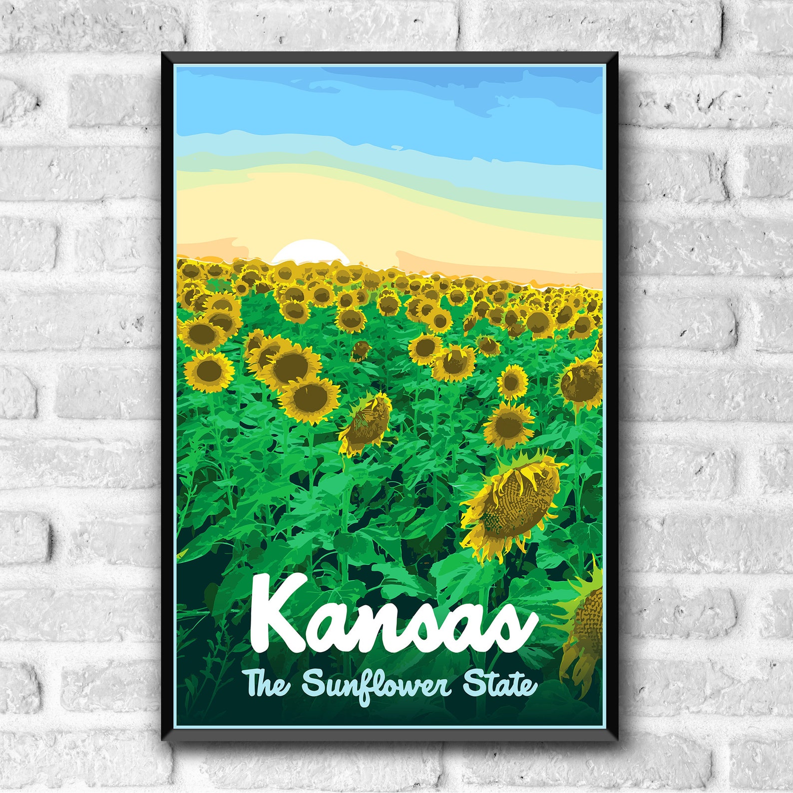 Kansas Sunflower Field Travel Poster: Vintage Wpa-style Art - Etsy