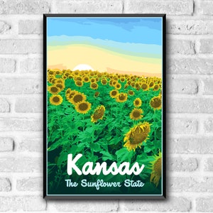 Kansas Sunflower Field Travel Poster: Vintage Wpa-style Art - Etsy