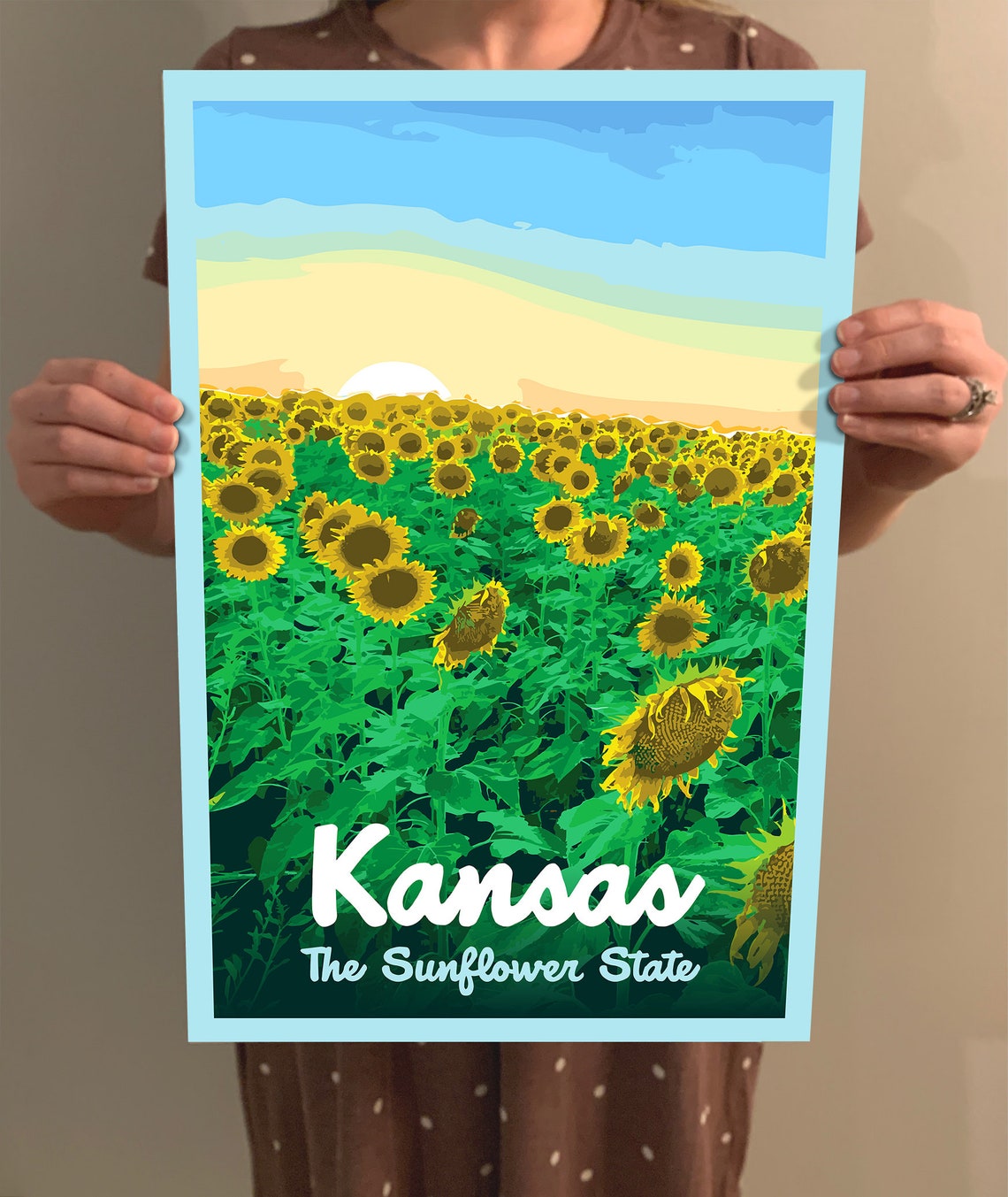 Kansas Sunflower Field Travel Poster: Vintage Wpa-style Art - Etsy