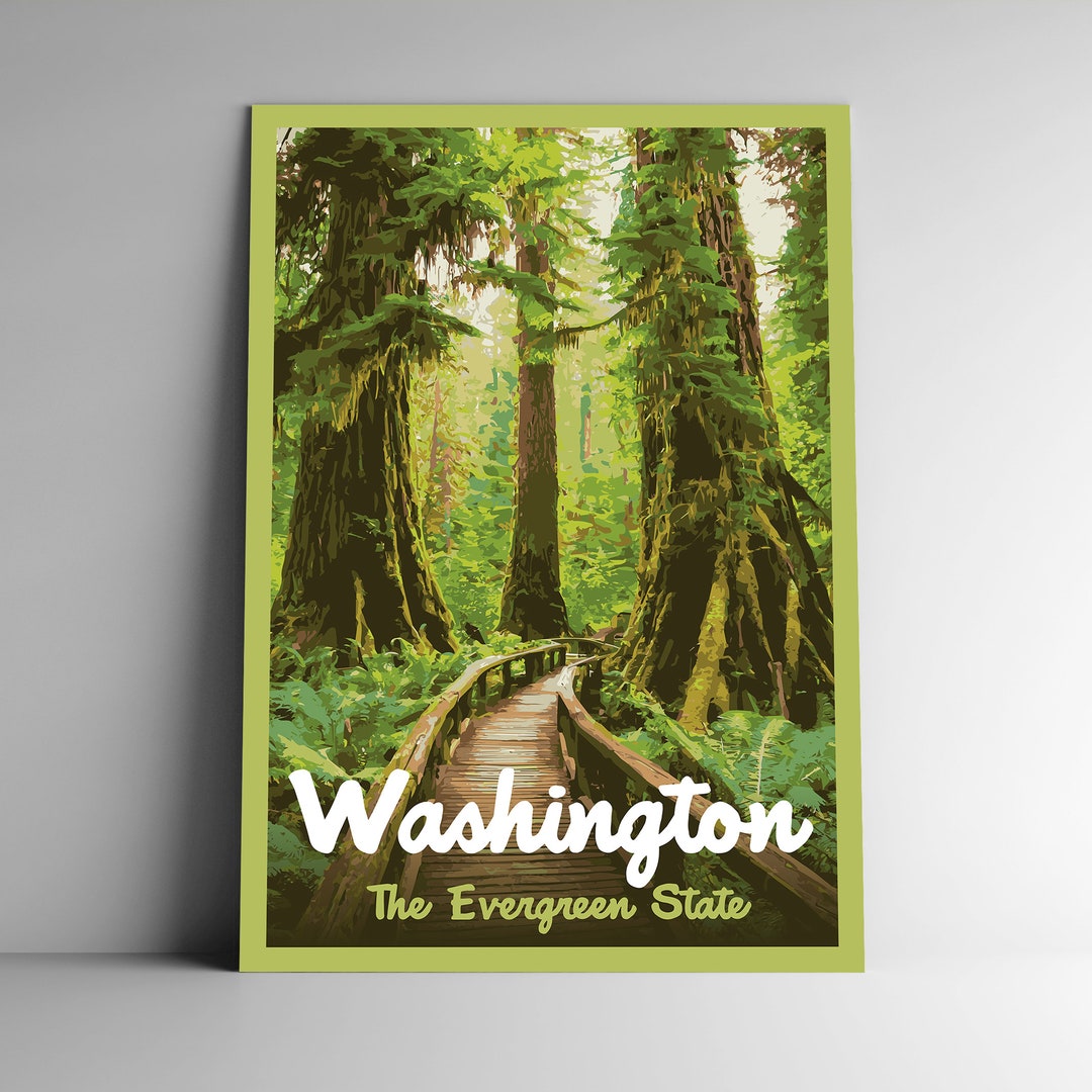 Washington: the Evergreen State Vintage-style Travel Poster / Postcard ...