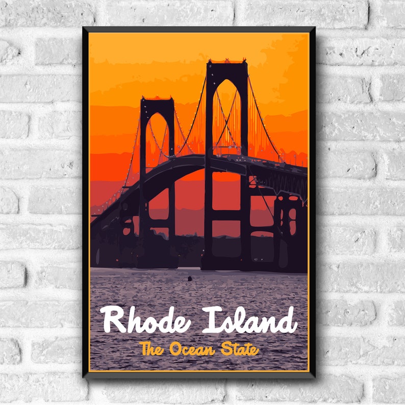 Rhode Island Travel Poster: Vintage Newport Bridge Art, WPA Style - Etsy