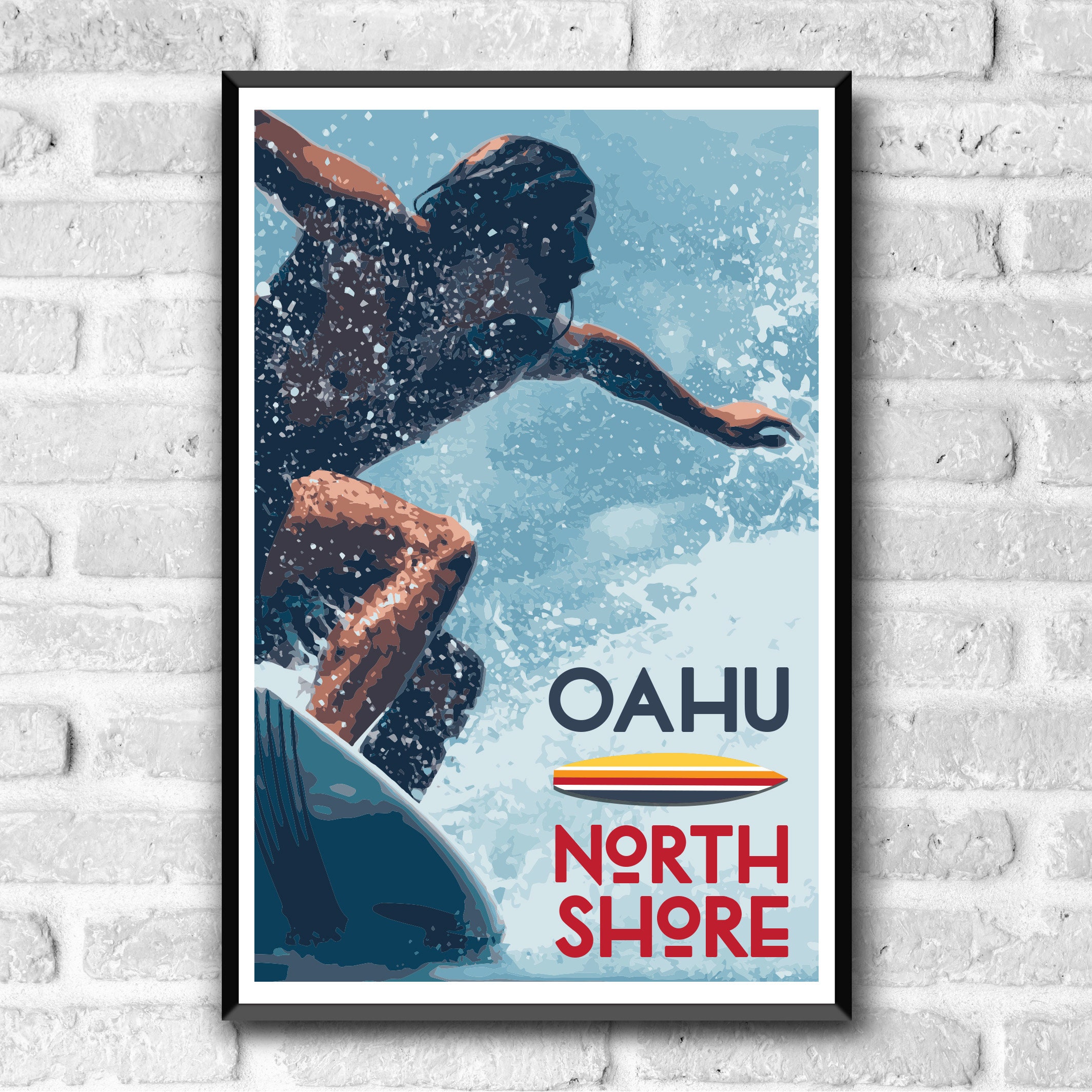 Oahu North Shore Surfing Poster - WPA Style Travel Art Print - Etsy