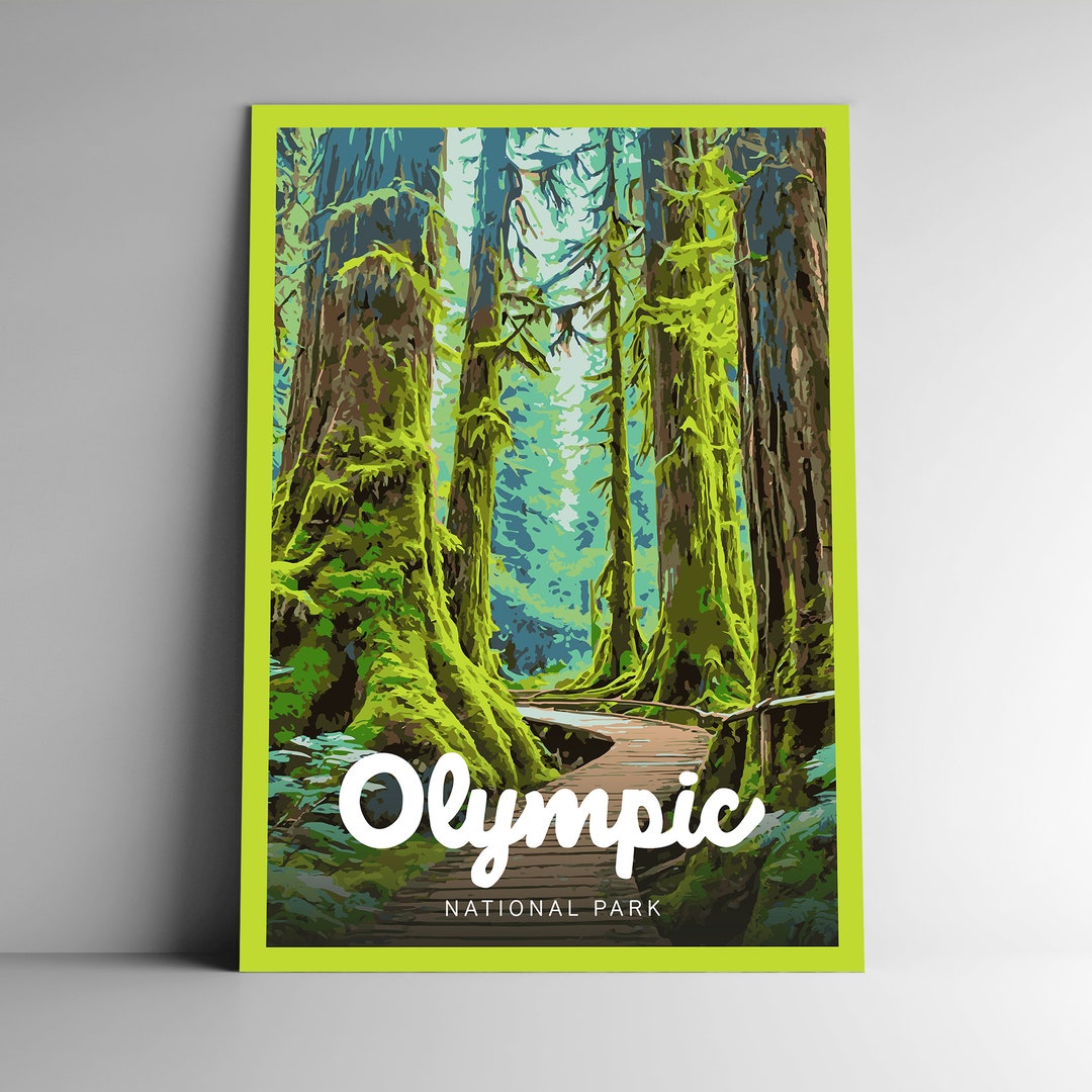 Olympic National Park Art Print: Vintage Travel Poster, Hoh Rainforest ...