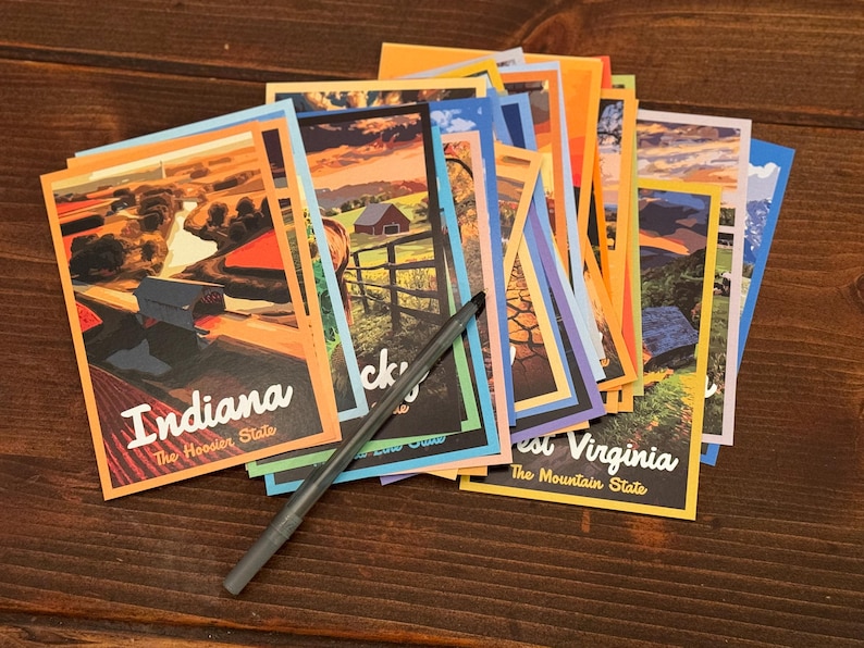 Fifty States Postcard Set – Retro Travel Art, Blank Back (4x6) - Etsy