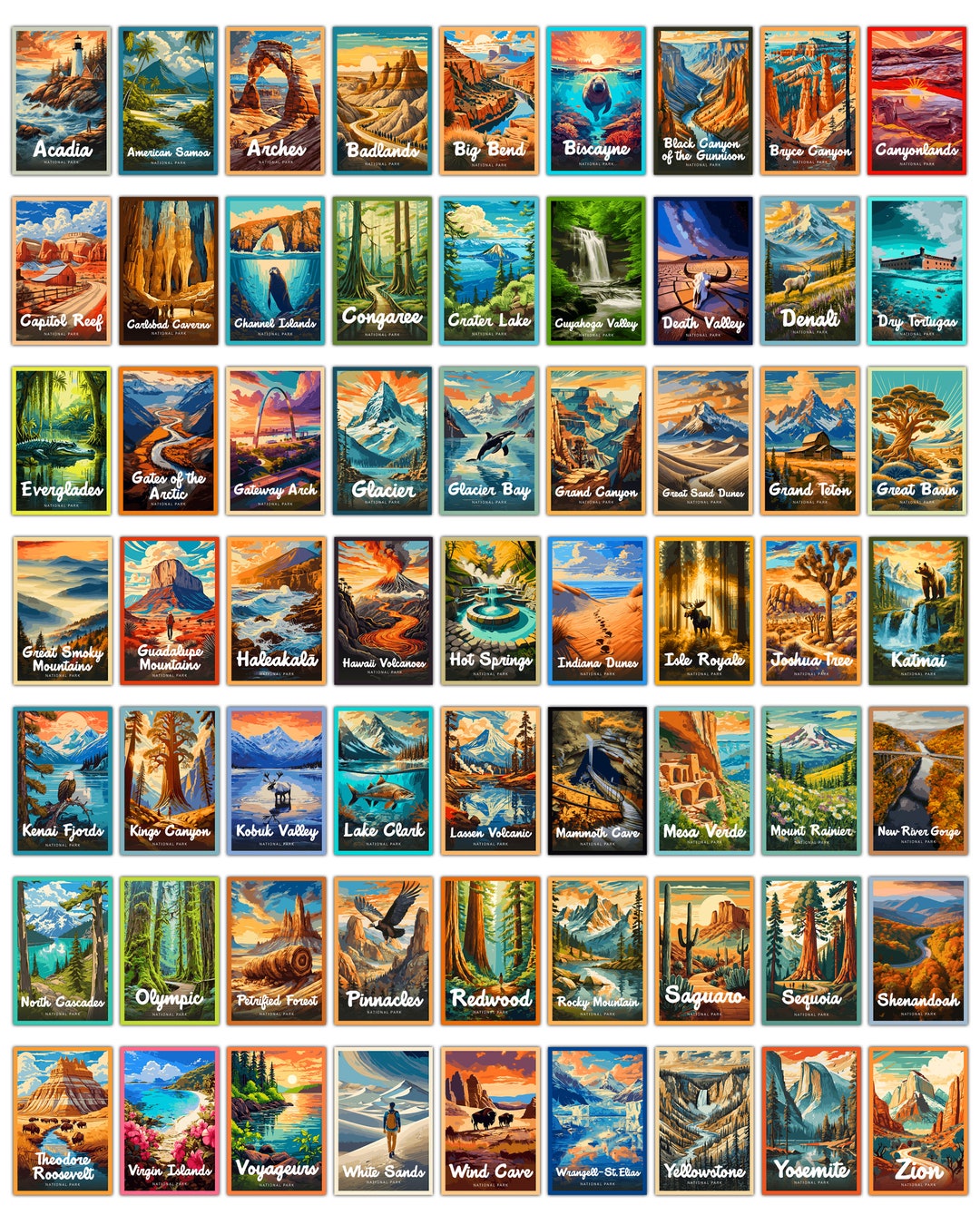 National Park Stickers - Complete Set of All 63 National Parks ...