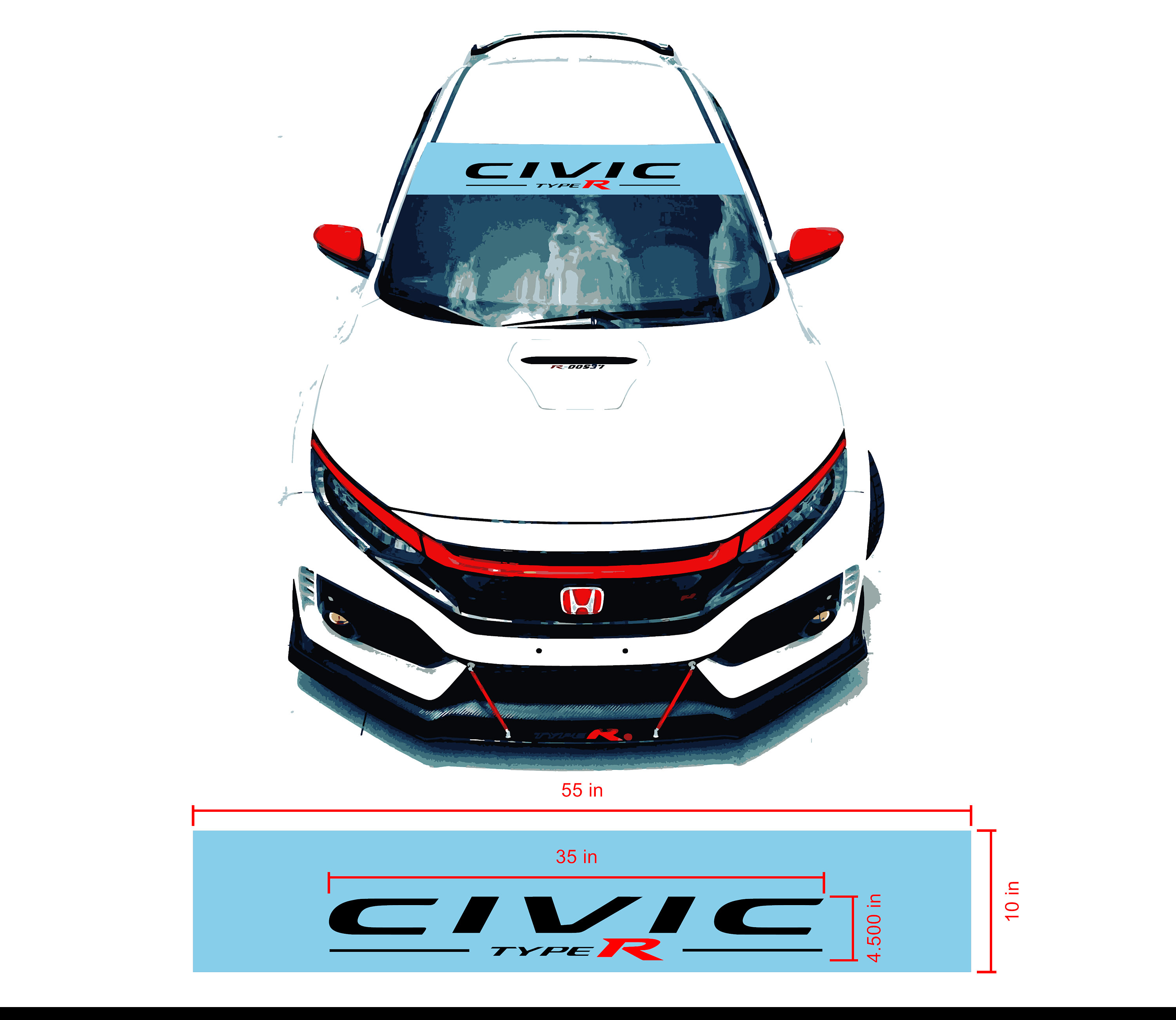 Personalized Honda Civic Type R Windshield Banner - Custom Car Decal 55 ...
