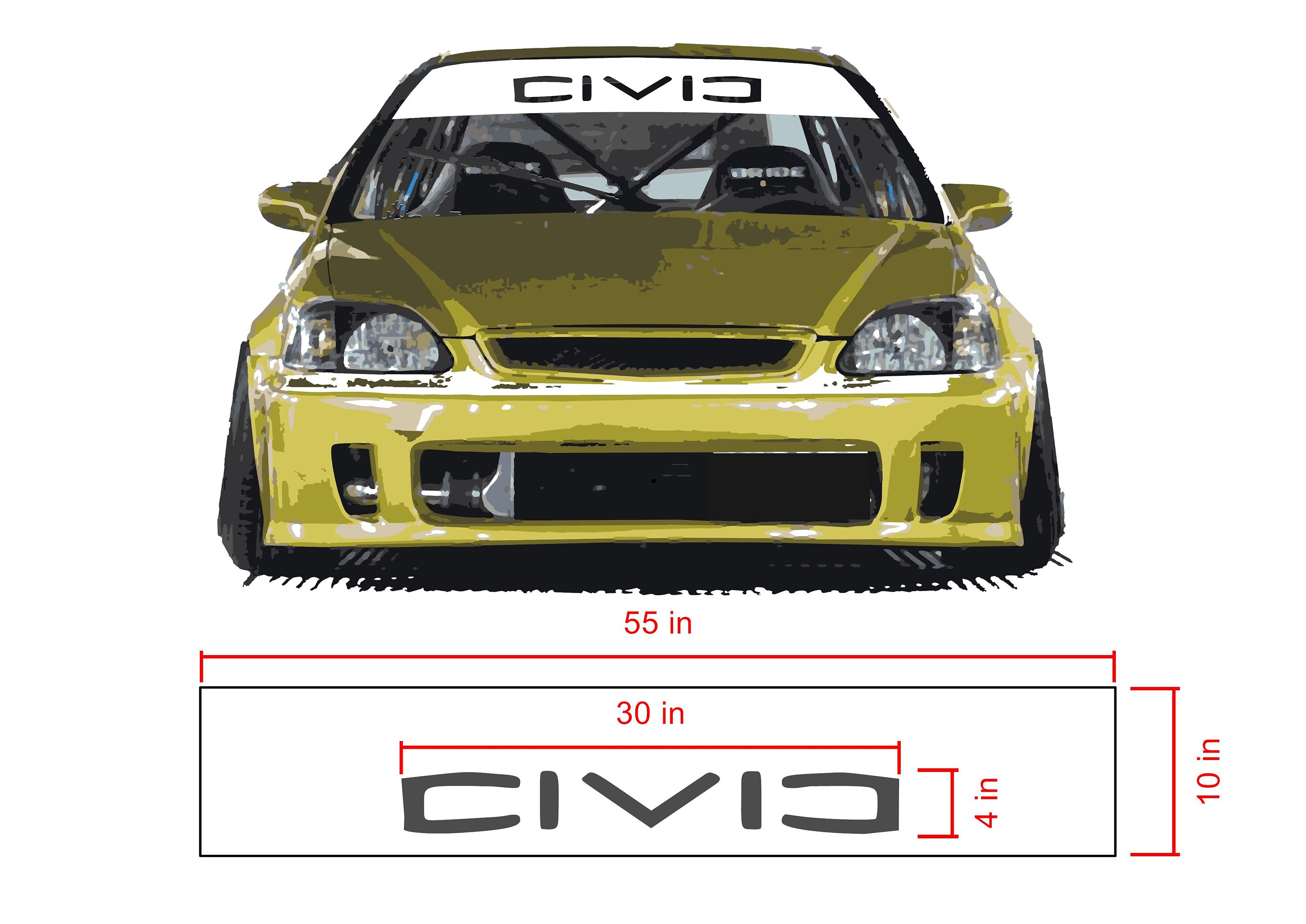 Honda Civic Windshield Banner Reverse Cut Size 55" X 10" - Etsy