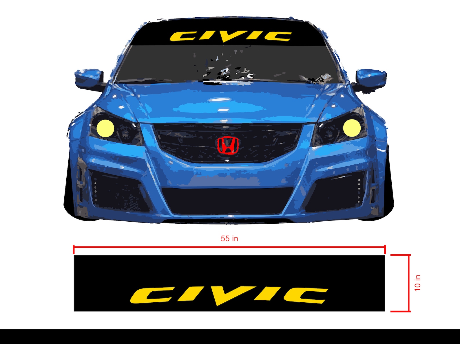 Honda Civic Windshield Banner Decal Visor 2 Layer Cut for Honda Civic ...