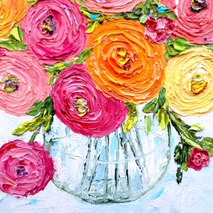Ranunculus Painting Floral Original Art Impasto Oil Painting 12x12 ...