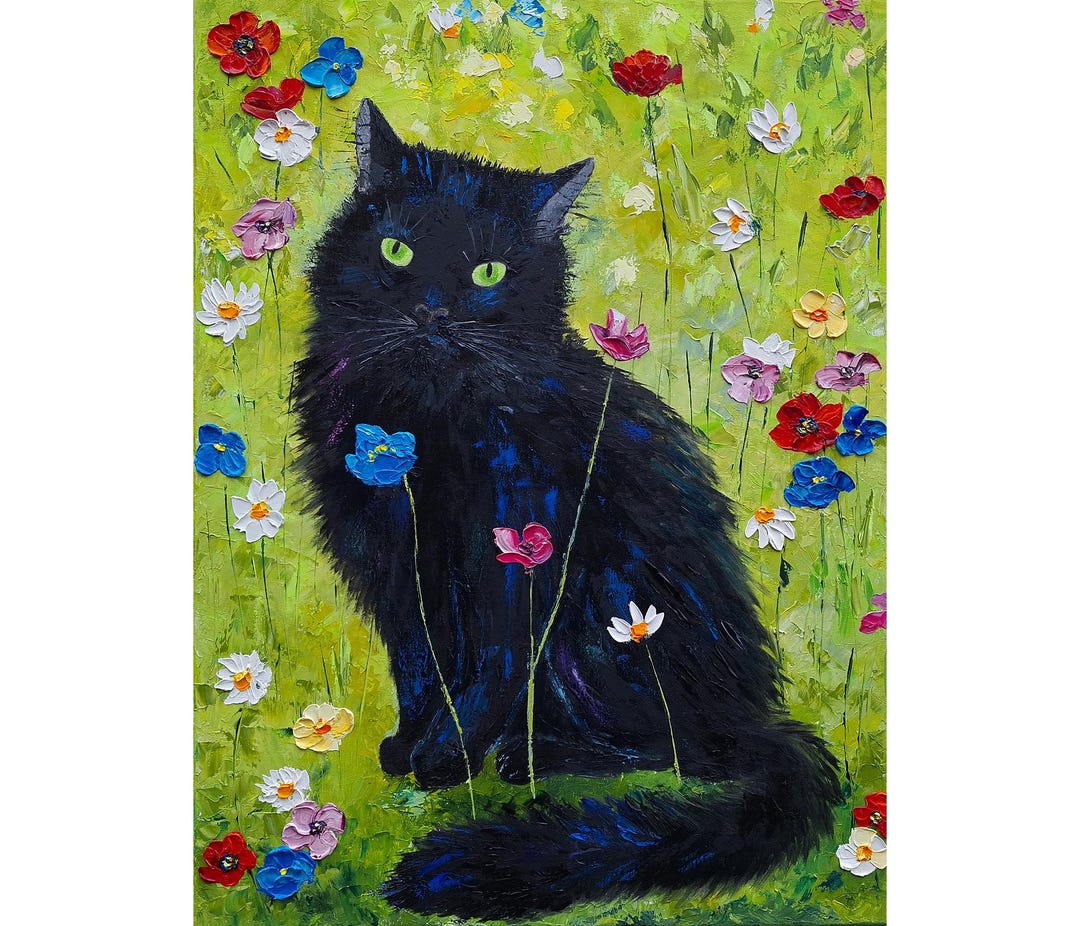 Black Cat Painting Animal Original Art Impasto Oil Painting 18x24 ...
