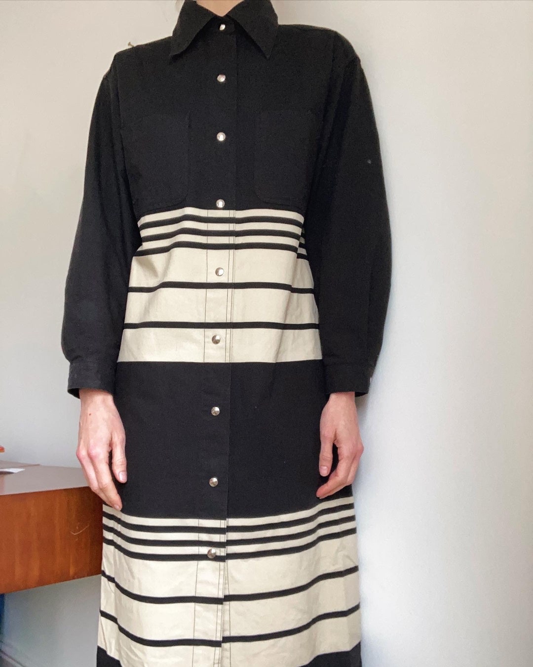 Rare Vintage Vuokko Finland Shirt Dress Mod 1970s Black White ...