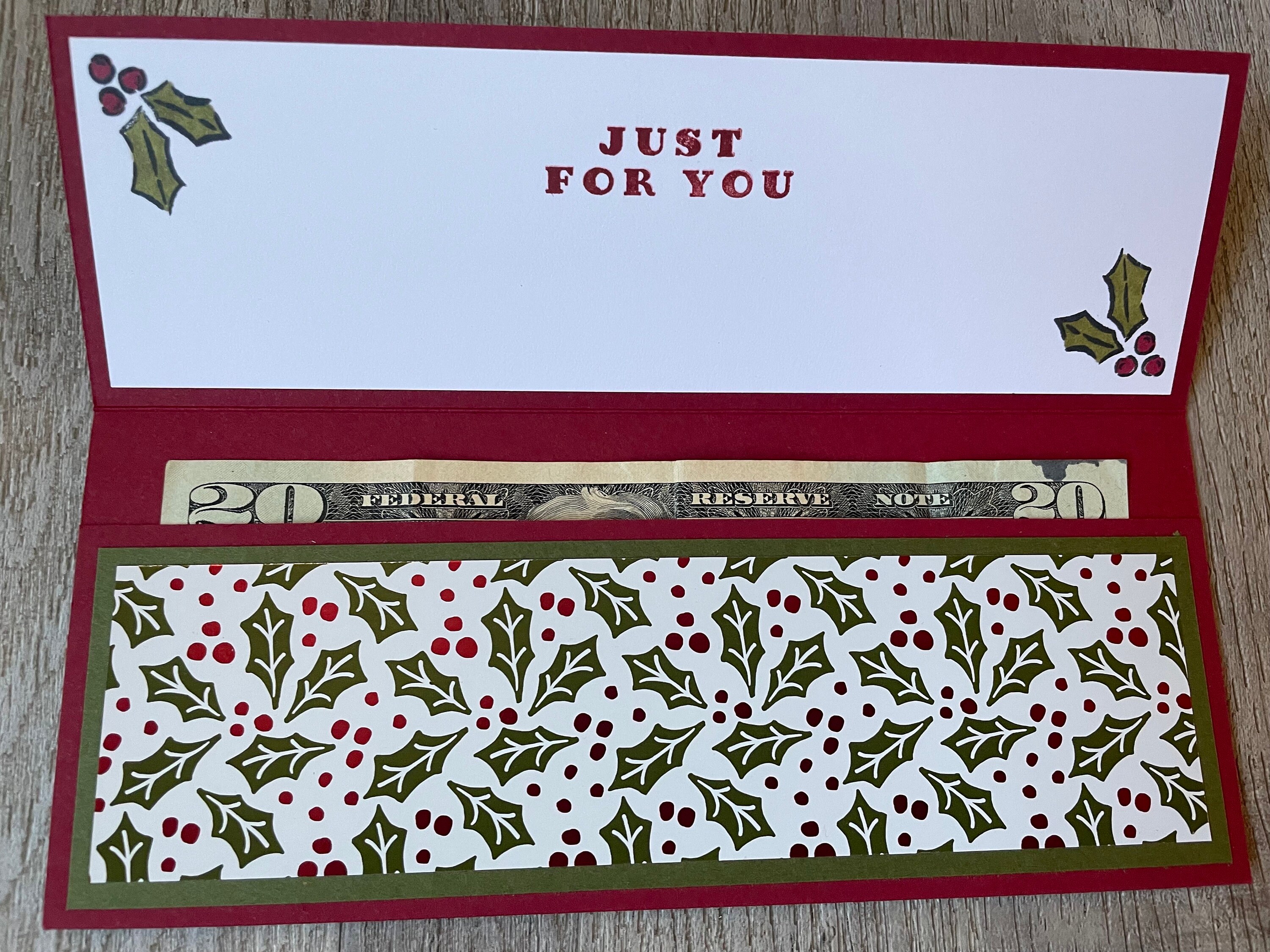 Christmas Money Holder- Gift Card Holder- Holly Leaves and Bow Theme ...