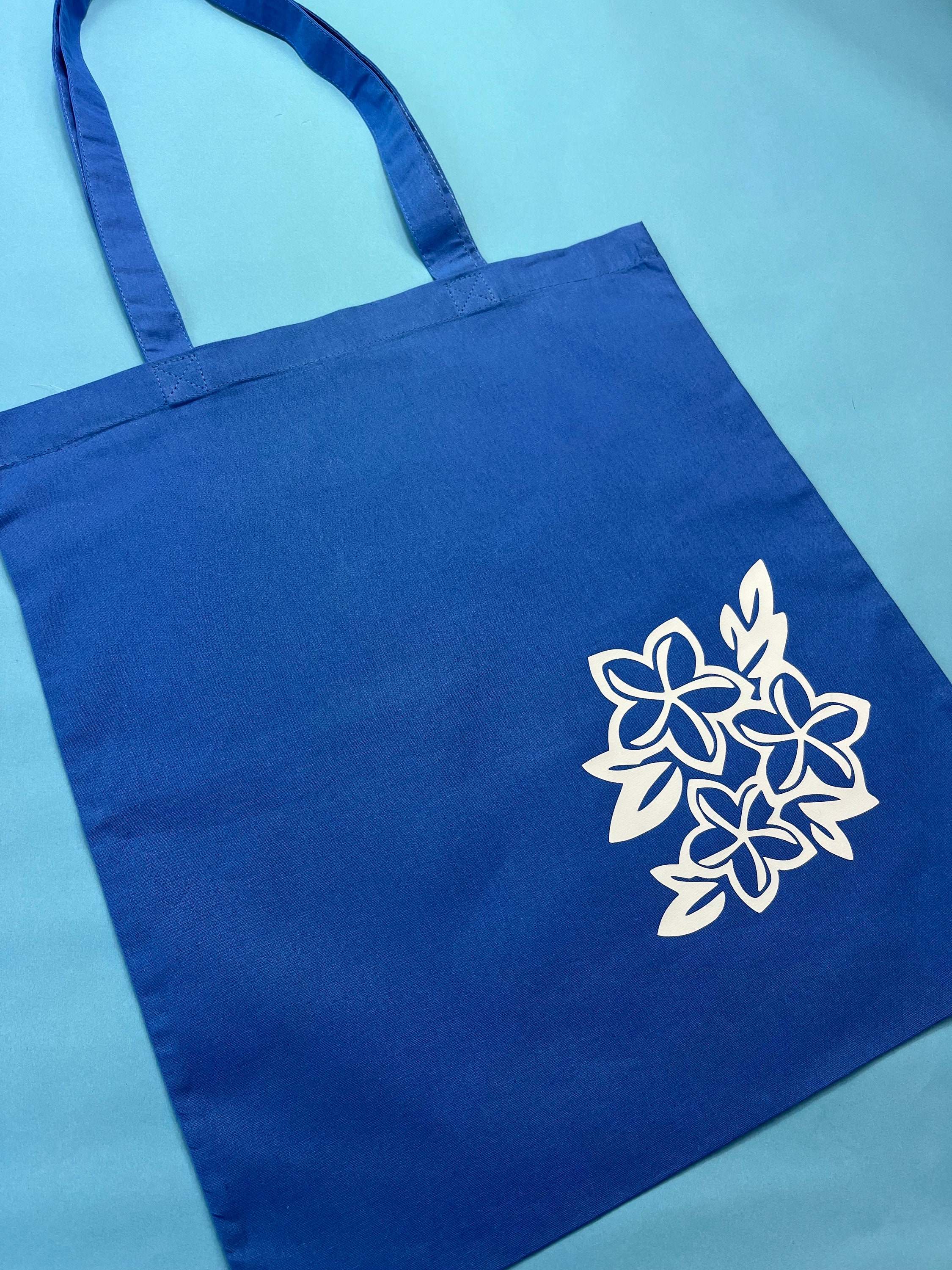 Flower Tote Bag in Blue, Cute Tote Bag, Cotton, Reusable, Flower Tote ...