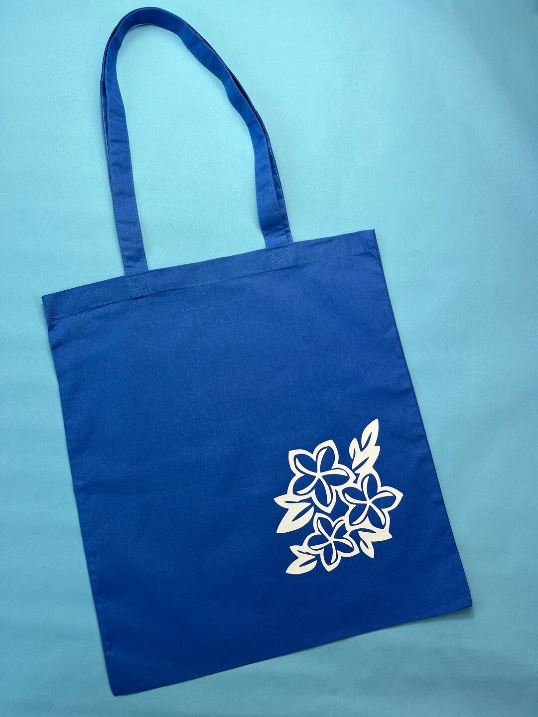 Flower Tote Bag in Blue, Cute Tote Bag, Cotton, Reusable, Flower Tote ...