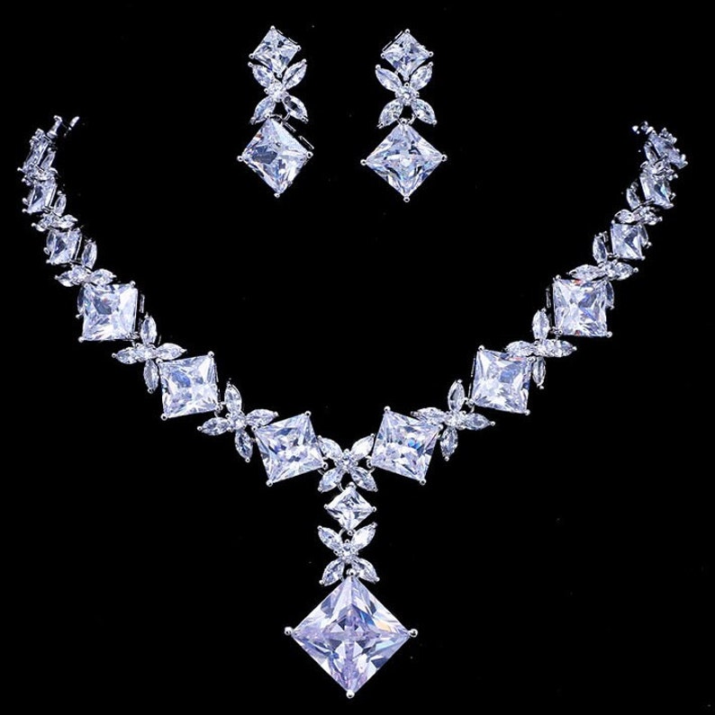 Royal Luxury Set Silver Cubic Zirconia Bridal Necklace Set - Etsy