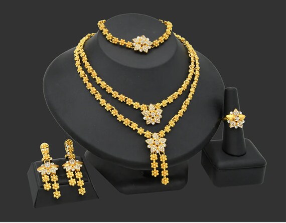 21k Gold Plated Wedding Moroccan Dubai Jewelry Set - Etsy