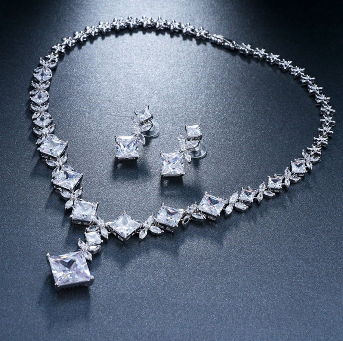 Royal Luxury Set Silver Cubic Zirconia Bridal Necklace Set - Etsy