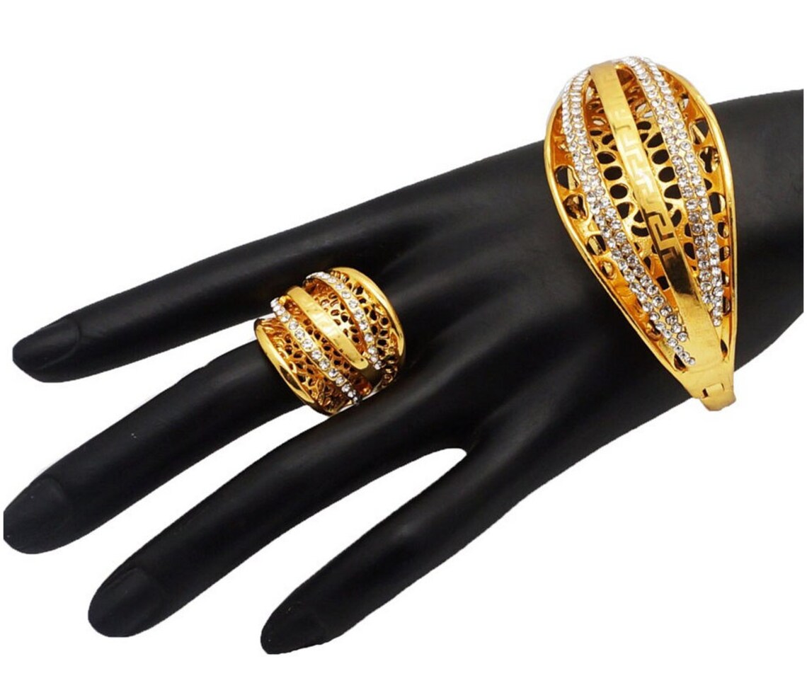 24K Gold Plated Dubai Jewelry Set Dubai Bangles and Ring Set/ | Etsy