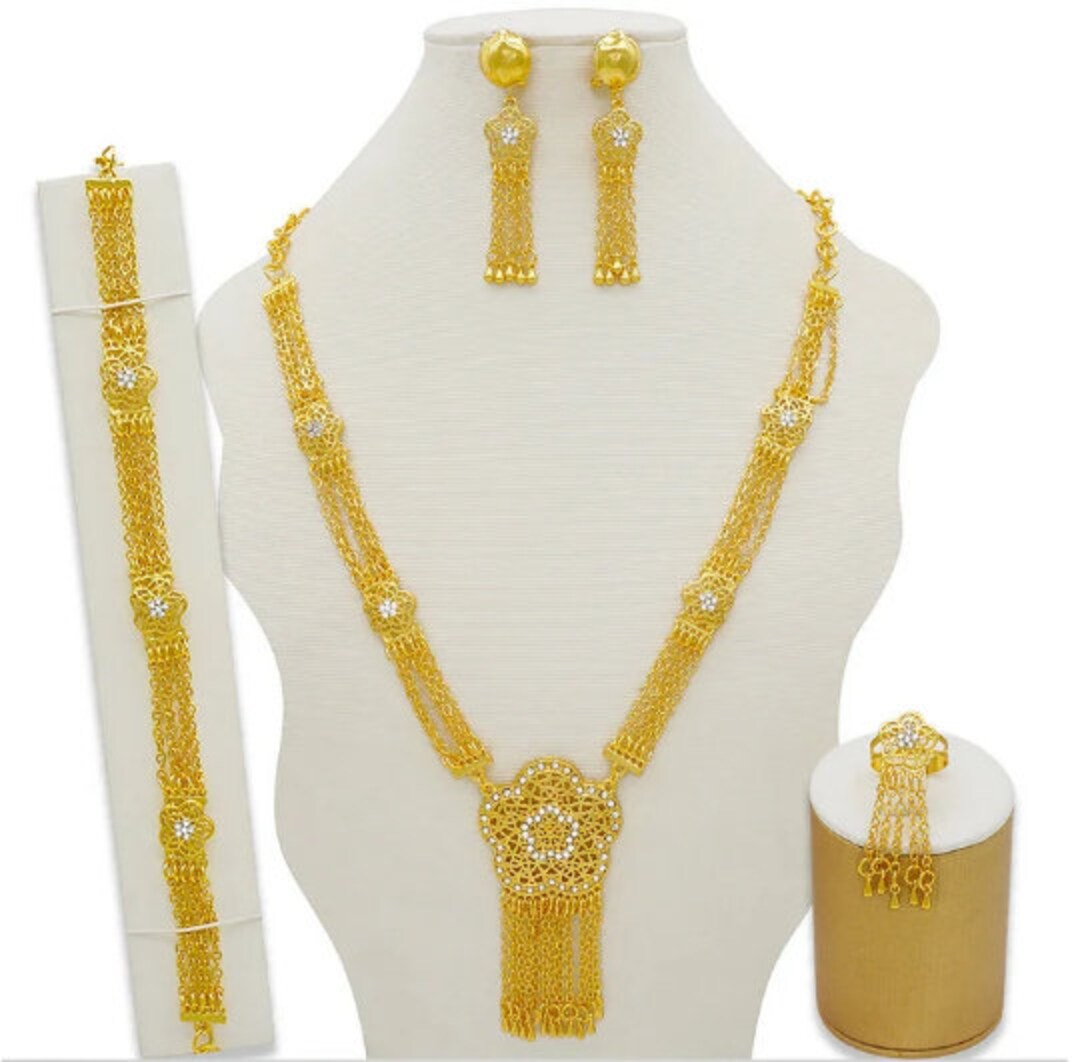 24k Gold Plated Wedding Moroccan Dubai Jewelry Set - Etsy
