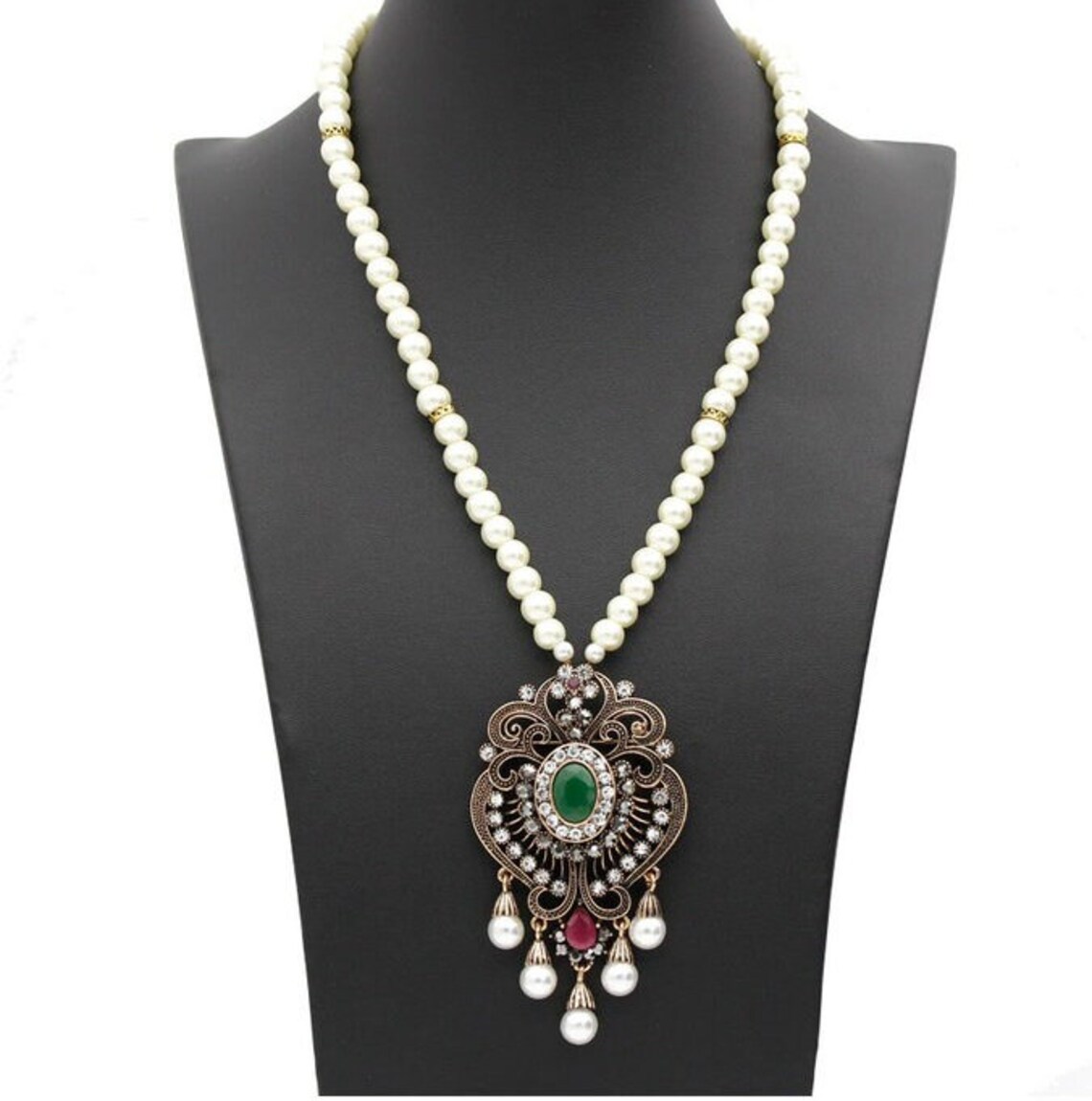 Moroccan Turkish Pearl Gold Necklace Pendant Brooch Bridal - Etsy