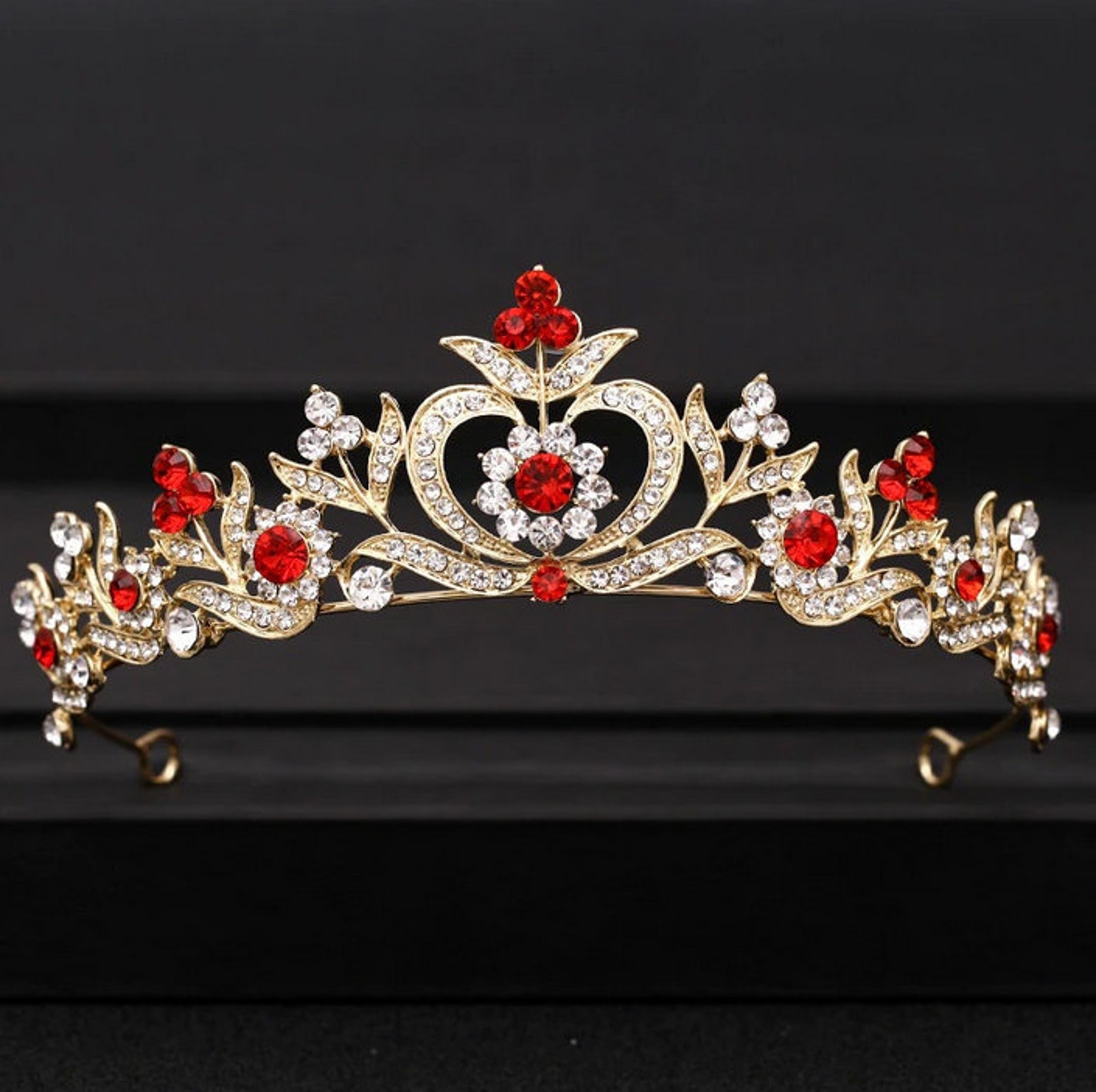 Gold Peach/silver /red Flower Wedding Tiararhinestone Crystal - Etsy
