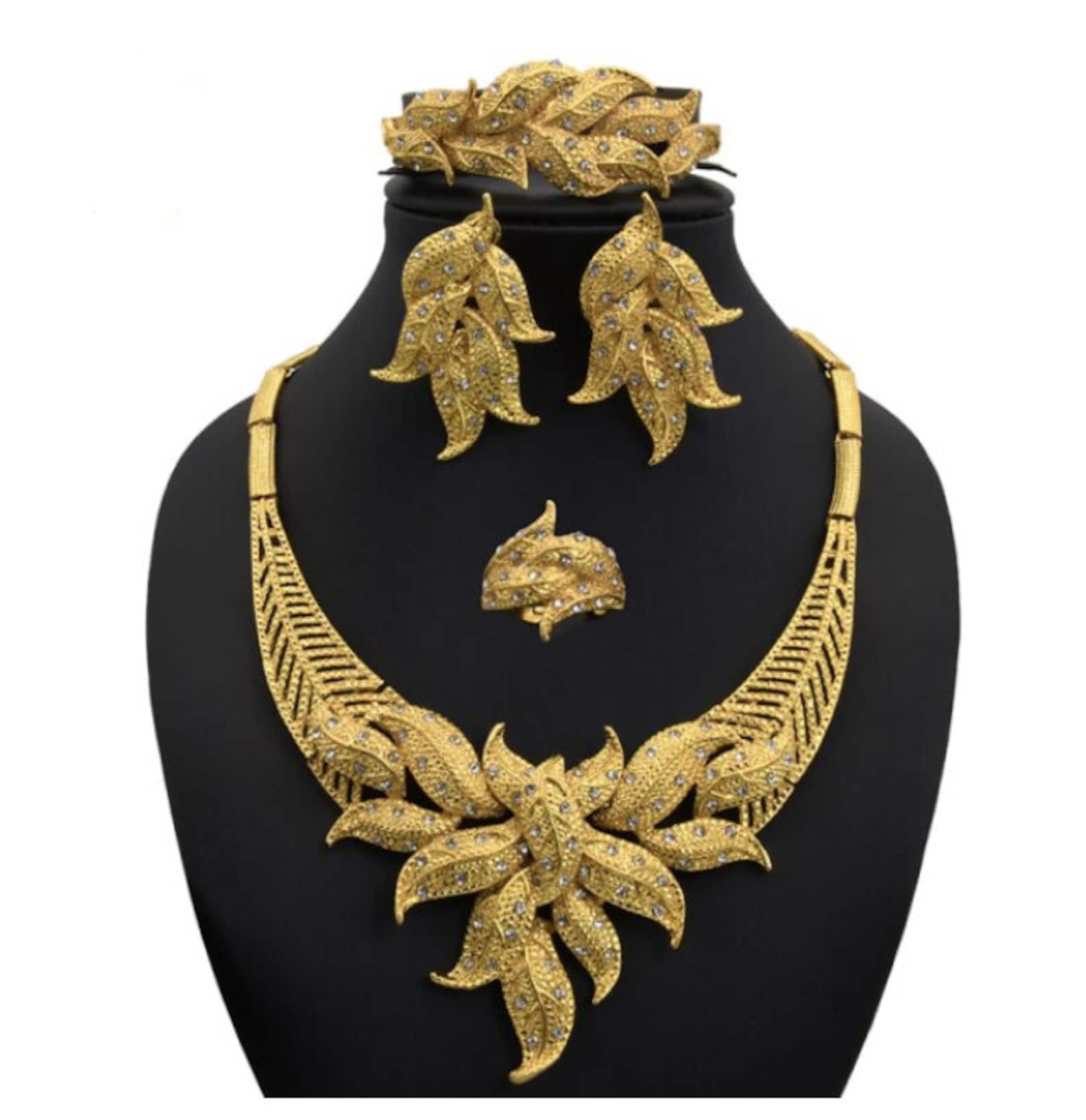 21k Gold Plated Wedding Moroccan Dubai Jewelry Set | Etsy