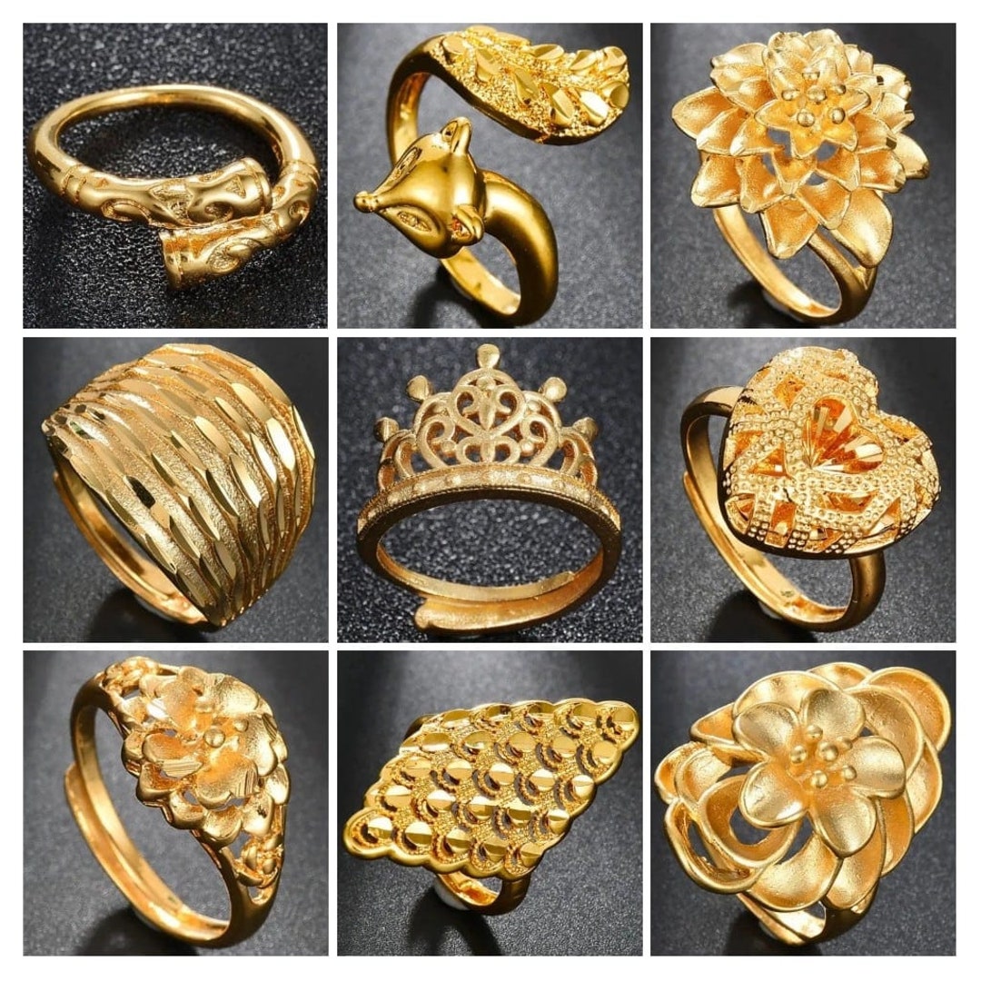 24K Gold Plated Ring Dubai Gold Ring for Women Gold Flower - Etsy