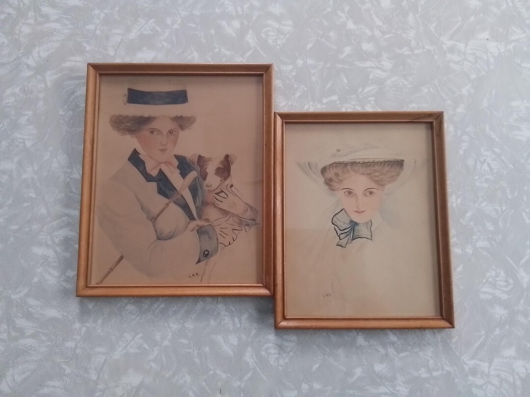 Vintage Picture Duo / Edwardian Era Fashion / Framed Prints, Set of 2 ...