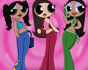 2 Colorful Powerpuff Girls Artwork Digital Print for Kids Room Decor ...