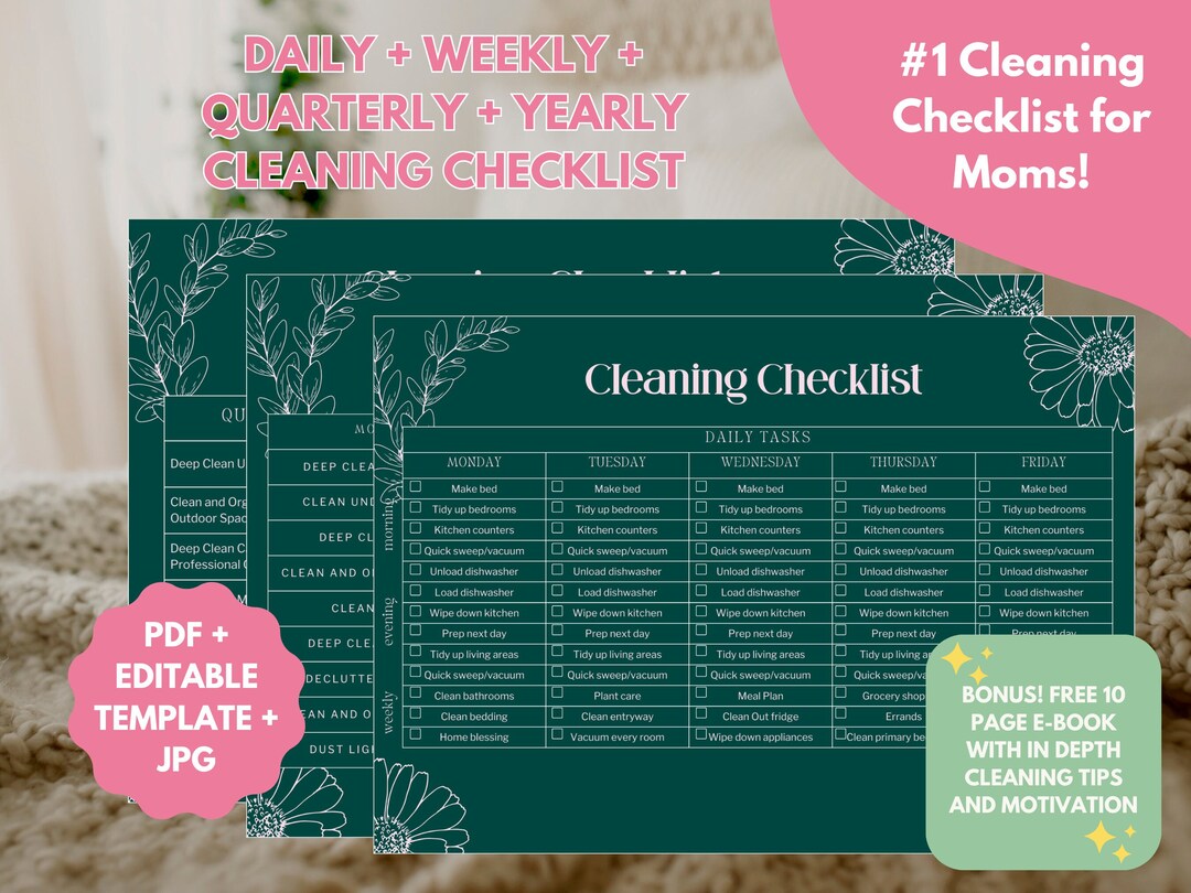 Aesthetic Cleaning Checklist Bundle- Stay at Home Mom Cleaning Schedule ...