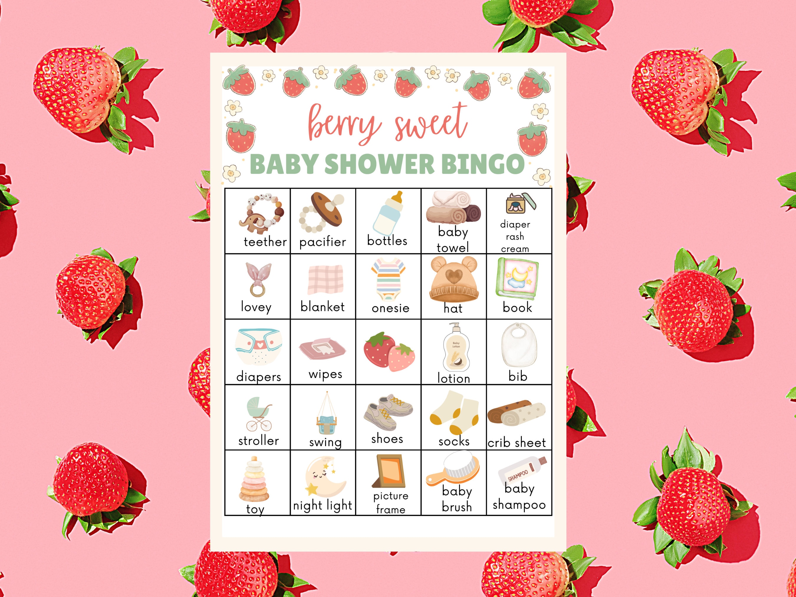 Berry Sweet Baby Shower Bingo Game - Fun and Interactive Baby Bingo ...