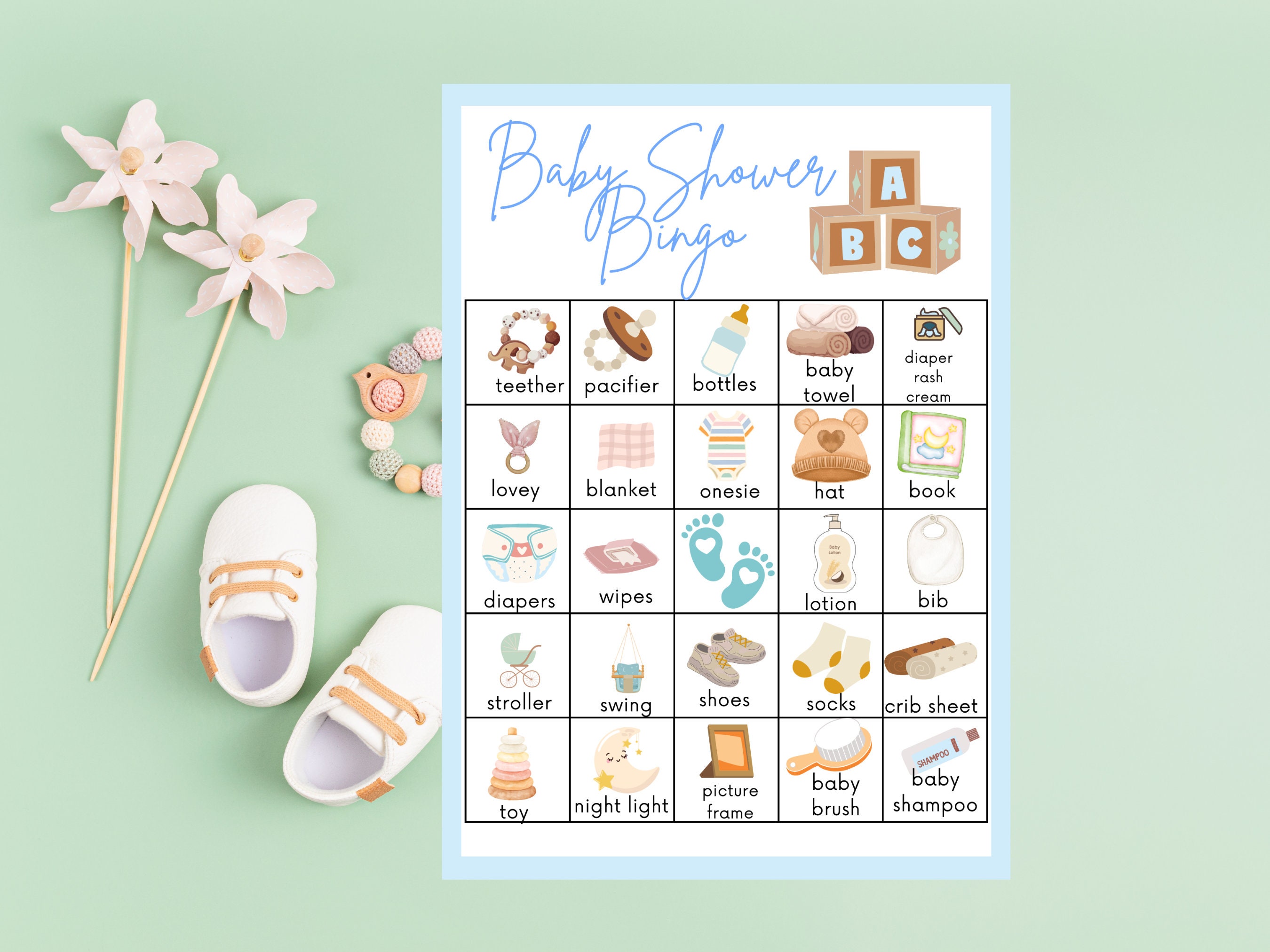 Baby Boy Shower Bingo Game - Printable Baby Bingo Cards - Boy Baby ...