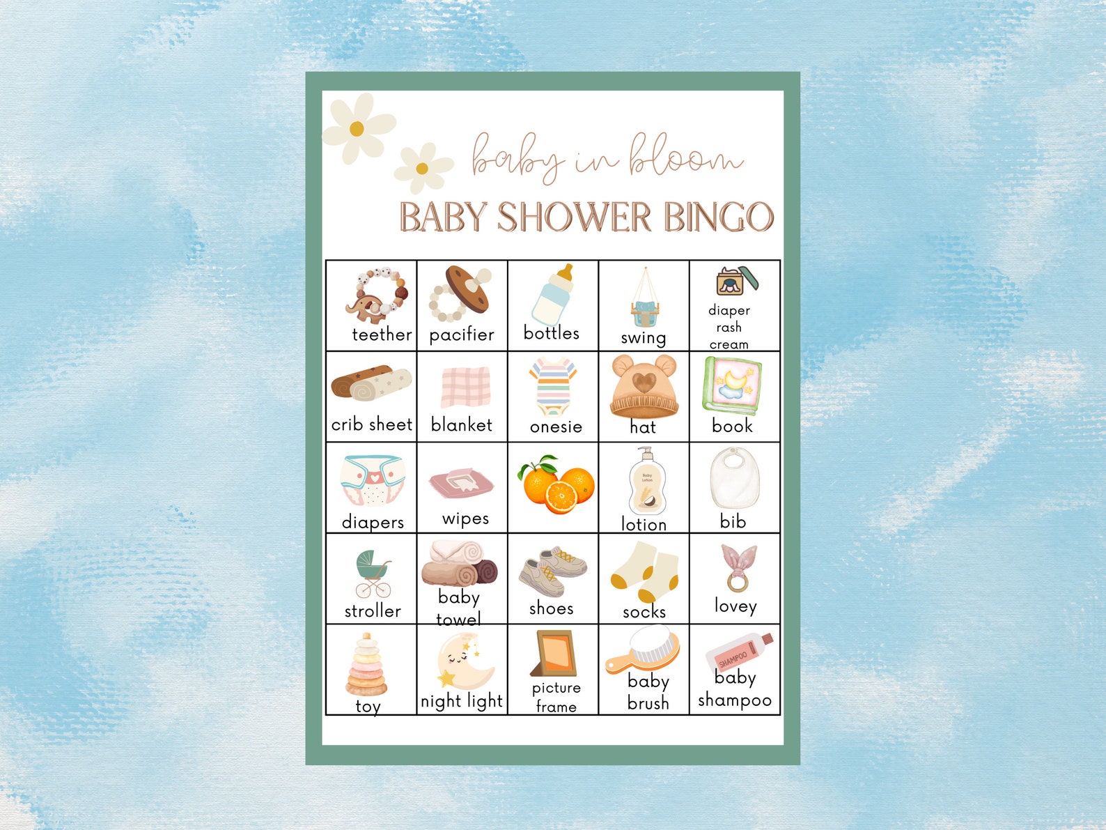 Baby in Bloom Bingo Game - Fun Baby Shower Activity - Instant Download ...