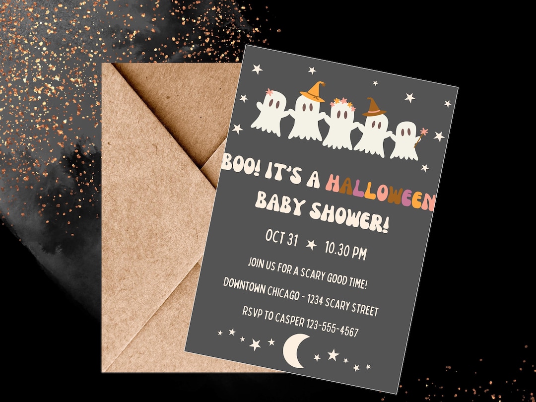 Cute Halloween Baby Shower Invite - Cute Ghost Halloween - Pink ...