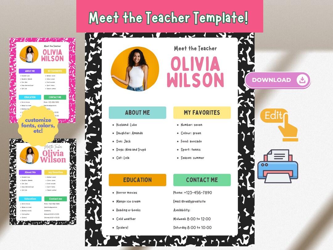 Terrazzo Editable Meet the Teacher Template - Printable Composition ...