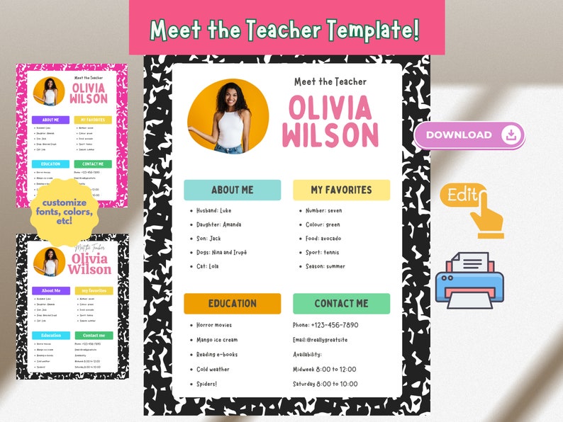 Terrazzo Editable Meet the Teacher Template - Printable Composition ...
