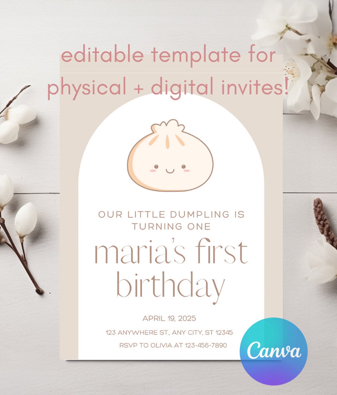 Little Dumpling Birthday First Birthday Party Invite Bao Dumpling Baby ...