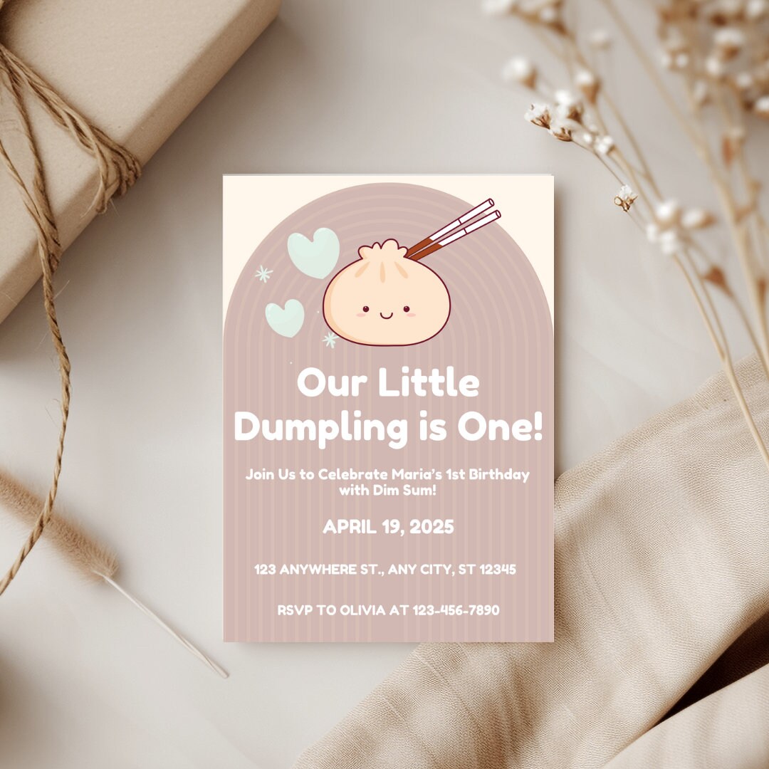 Kawaii - Little Dumpling Birthday - First Birthday Party Invite - Bao ...