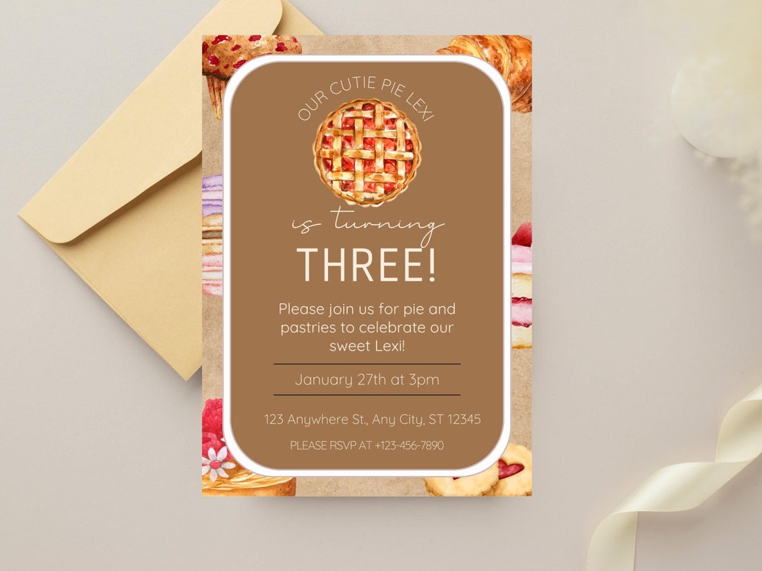 Cutie Pie Birthday Invite - Sweetie Pie Birthday Invitation - Pastry ...