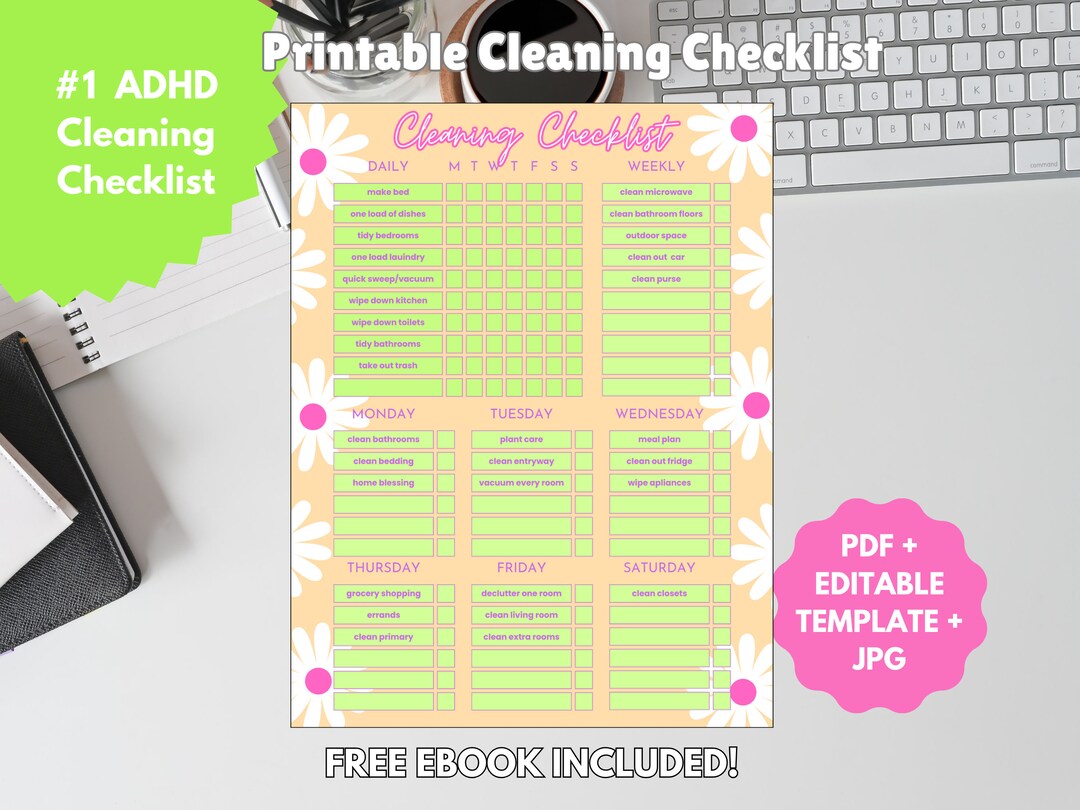 Neon Cleaning Printable Checklist Printable Cleaning - Stay at Home Mom ...