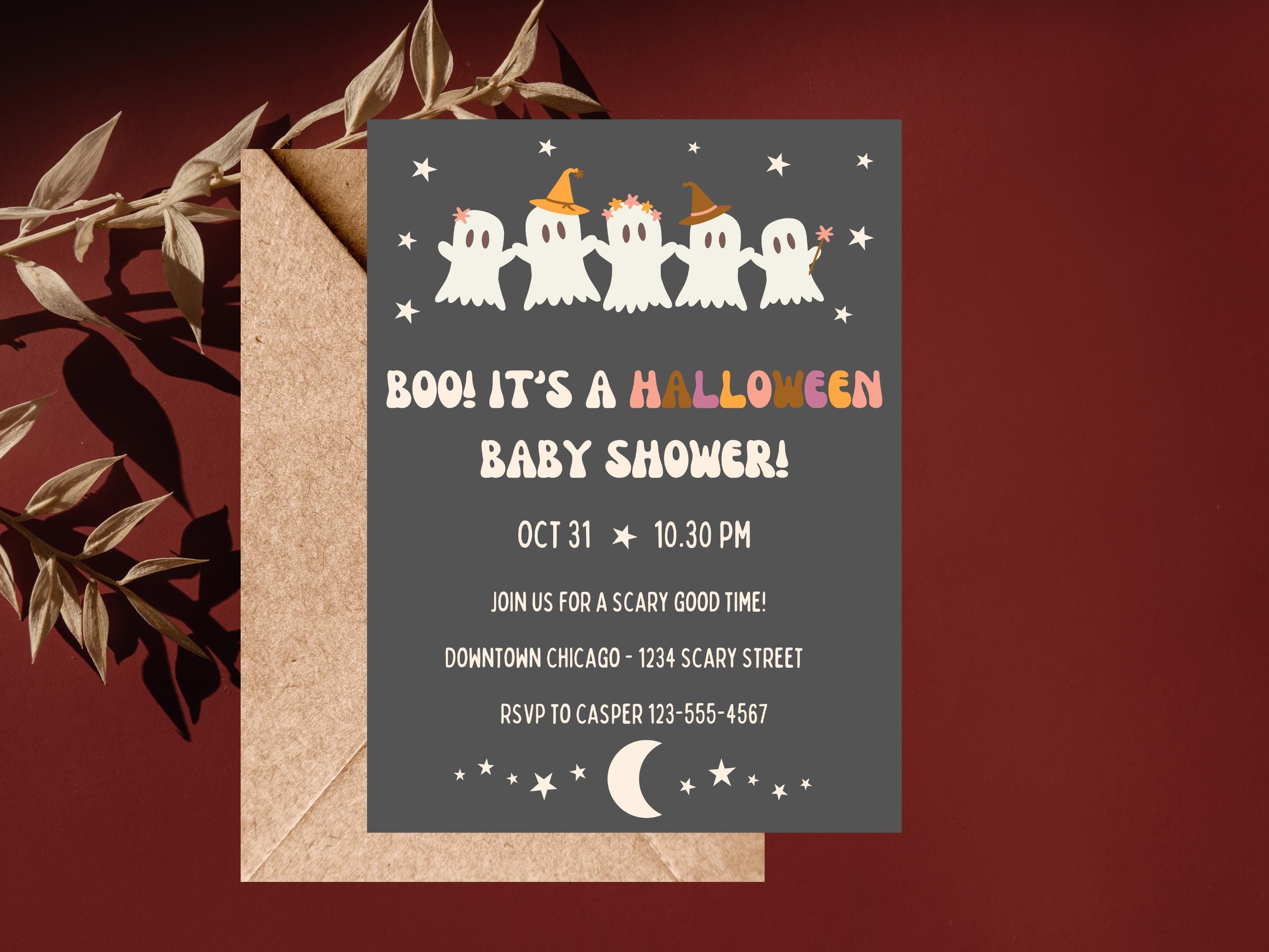 Cute Halloween Baby Shower Invite Cute Ghost Halloween Pink Halloween ...