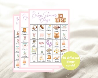 Pink Baby Shower Bingo Game 30 Cards Girl Baby Shower Party Games Baby ...